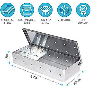 GOLDEAL Stainless Steel Smoker Box for Gas Grill, Electric, Charcoal Grills or Smokers.