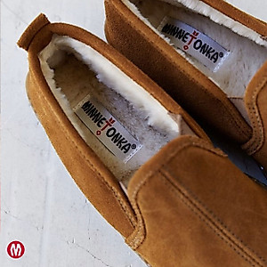 Minnetonka Men's Pile Lined Romeo Slipper, Brown, 10 M US