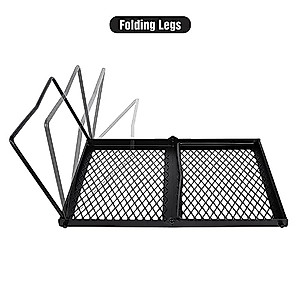 Lineslife 17'' Folding Campfire Grill Grate Over Fire Pit, Portable Heavy Duty Steel Camping Grill Grate, Camp Fire Cooking Equipment for Outdoor BBQ Picnic, Black