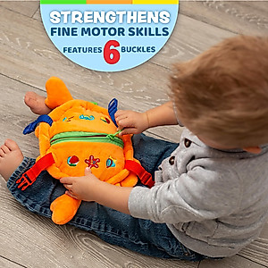 Buckle Toys - Barney Crab Stuffed Animal - Montessori Learning Toy for Toddlers - Develop Motor Skills and Problem Solving - Great Car Trip Activities for Kids