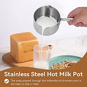 Stainless Steel Saucepan, 10oz Butter Melting Pot Butter Warmer with Dual Spouts and Long Handle Stove Top Thickened Sauce Pan for Milk Butter Sauce