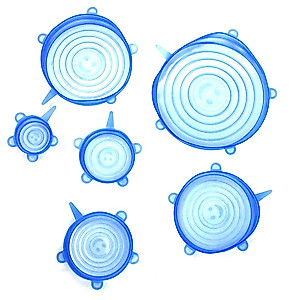 Flexible Silicone Stretch Lids Round Reusable Food Covers for Bowl Cup Dish Silicone Food Wrap Food Grade 6pcs (Blue)