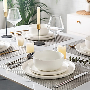 AmorArc Ceramic Dinnerware Sets, Wavy Rim Stoneware Plates and Bowls Sets, Highly Chip and Crack Resistant | Dishwasher & Microwave & Oven Safe Dishes set, Service for 4 (12pc)