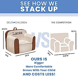 Delta Children Personalized Cozee Sherpa and Faux Leather Chair for Kids, Cream