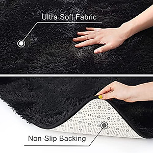 Ultra Soft Black Rugs for Bedroom 4x6 Feet, Fluffy Shag Area Rugs for Living Room, Large Comfy Furry Rug for Boys Kids Baby Room Decor, Non Slip Nursery Rug Modern Indoor Fuzzy Floor Carpet
