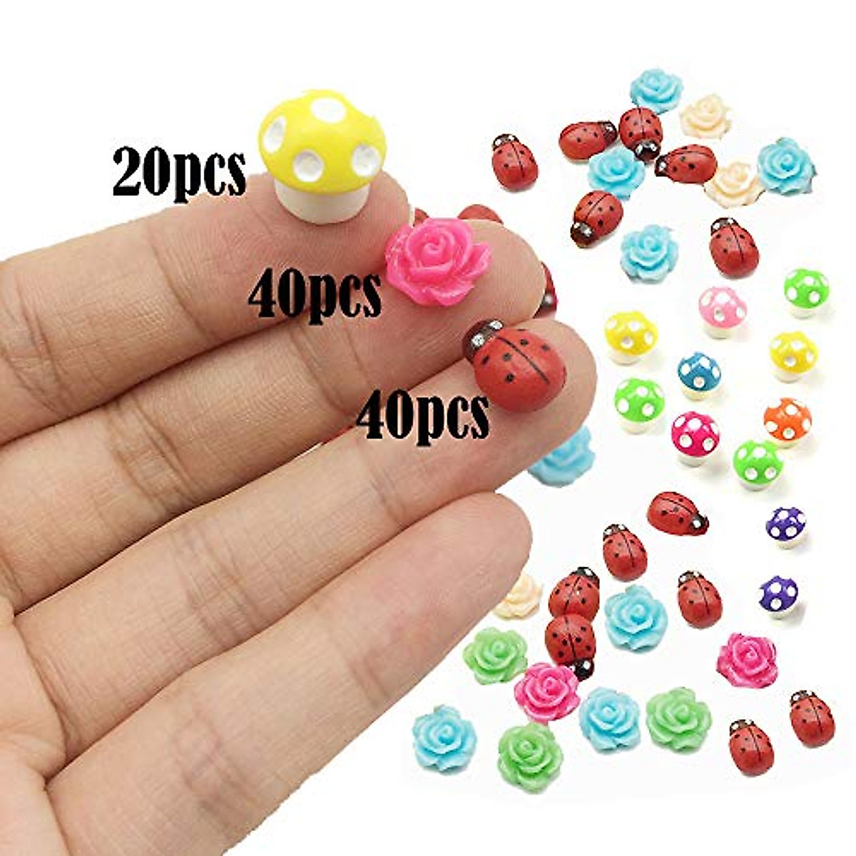 Tophappy 100pcs Miniature Fairy Garden Ornaments Kit Set, Ladybugs,Mushrooms, Flowers with Tools for DIY Fairy Garden Décor