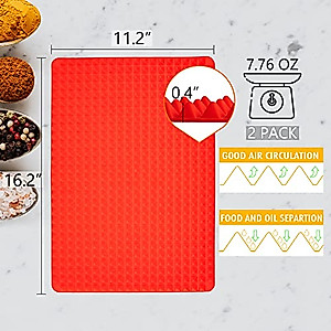 Wolecok Silicone Pyramid Pan,16 x 11 inches Large Red Pyramid Baking Mat, Cooking Pan Oven Tray Baking Sheet Pastry Cooking Mat 2 Pack(Red)