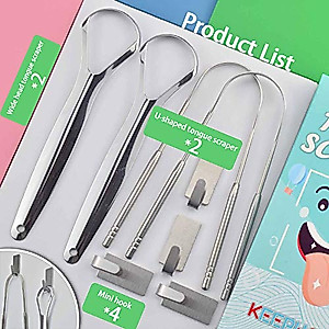 Tongue Scraper with Mini Hooks (4 Pack) Stainless Steel Tongue Cleaner Tongue Cleaning Tools for Adults and Kids Oral Care Eliminate Bad Breath Tongue Brush