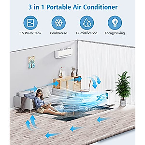Portable Air Conditioners, Air Conditioner Portable, 3-In-1 Air Conditioners with 3 Wind Speeds & Remote Control, 60°Rotation, Air Conditioner Portable for Room Office Home