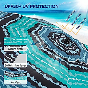 BondFree Beach Umbrellas for Sand Heavy Duty Wind, Portable Sun Shade Umbrella,7FT/8.5FT Sun Umbrella Beach, UPF 50+ PU Coating Beach Umbrella with Carry Bag