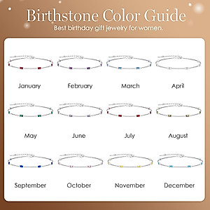 LOUISA SECRET Birthstone Bracelets for Women, 925 Sterling Silver Dainty Simple Women Charm Link Bracelet, Birthday Anniversary Jewelry Gifts for Women Wife Mom Her