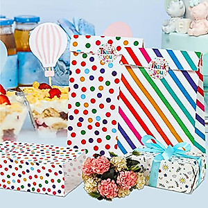 Vammy 24 Pieces Rainbow Party Favor Paper Bags, Food Safe Kraft Paper Gift Bags Sweet Candy Goodie Treat Bags with 24 Stickers for Birthday Party Wedding Christmas, 5.1 x 3.1 x 9.4 Inch