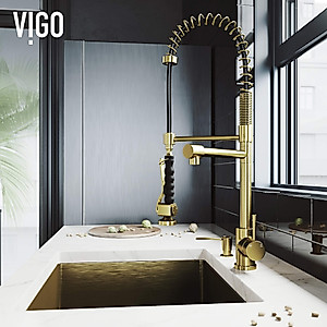 VIGO VG02007MGK2 27" H Zurich Single-Handle with Pull-Down Sprayer Kitchen Faucet with Soap Dispenser in Matte Gold