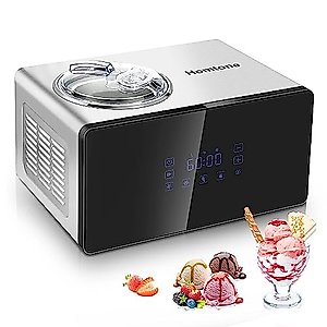 Homtone 1.6 Quart Ice Cream Maker Machine with Compressor, No Pre-freezing, 4 Modes, Adjusted Speed Frozen Yogurt Machine with LCD Display & Timer, Automatic Homemade Sorbet Maker Gelato Maker, Keep Cool for 2H-Make Soft & Hard Ice Cream in 60min