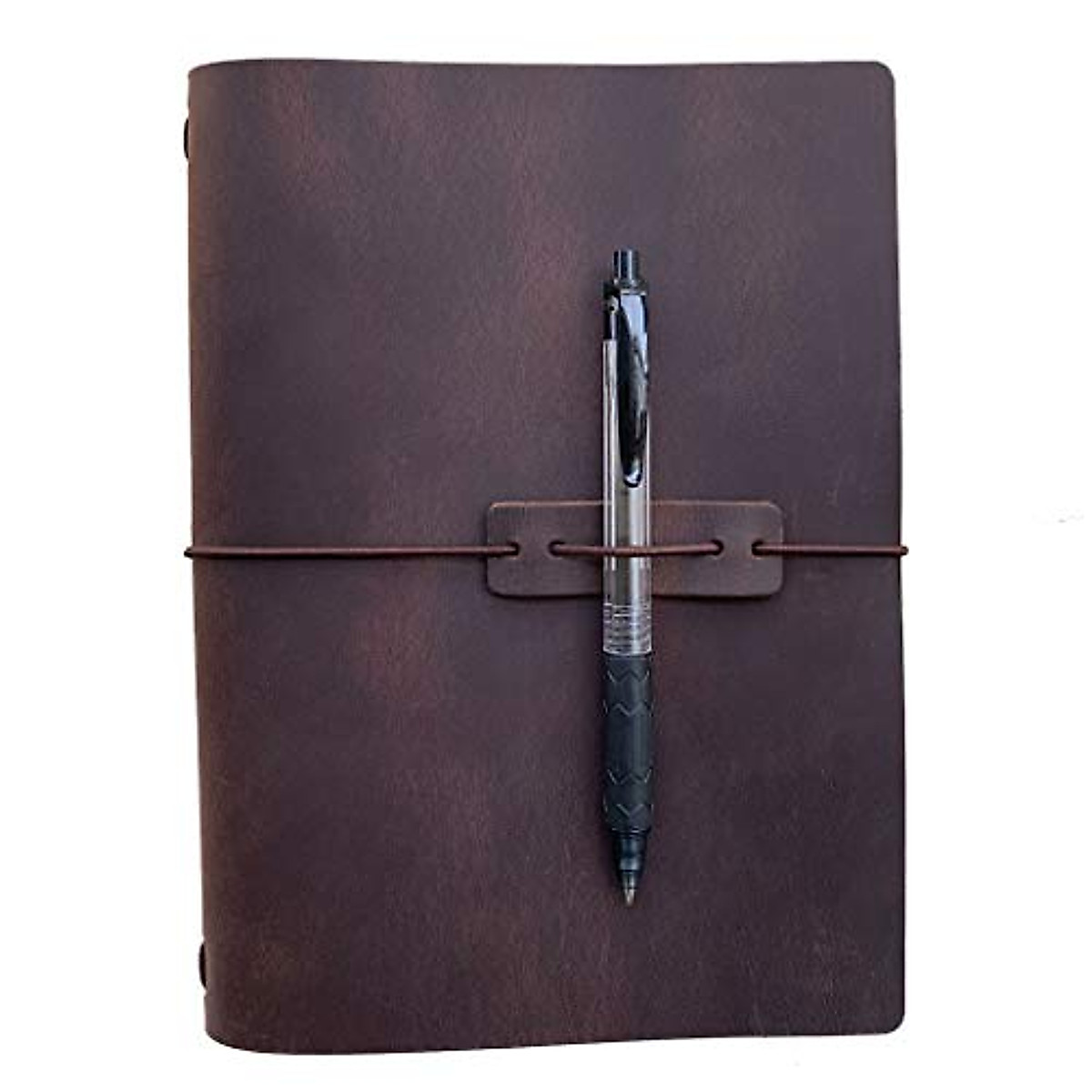 Refillable Leather Travelers Notebook -A5 Travel Journal with Lined Insert, 8.5 x 5.5 Inches, Dark Brown