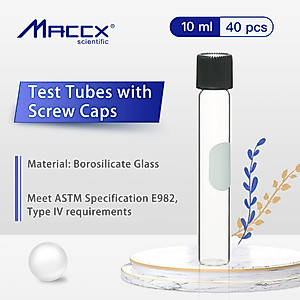 Maccx Glass Test Tubes with Bakelite Screw Cap, Vol.10ml/Dia.16x100mm, Pack of 40, 3.3 Borosilicate Glass, TTG010-040