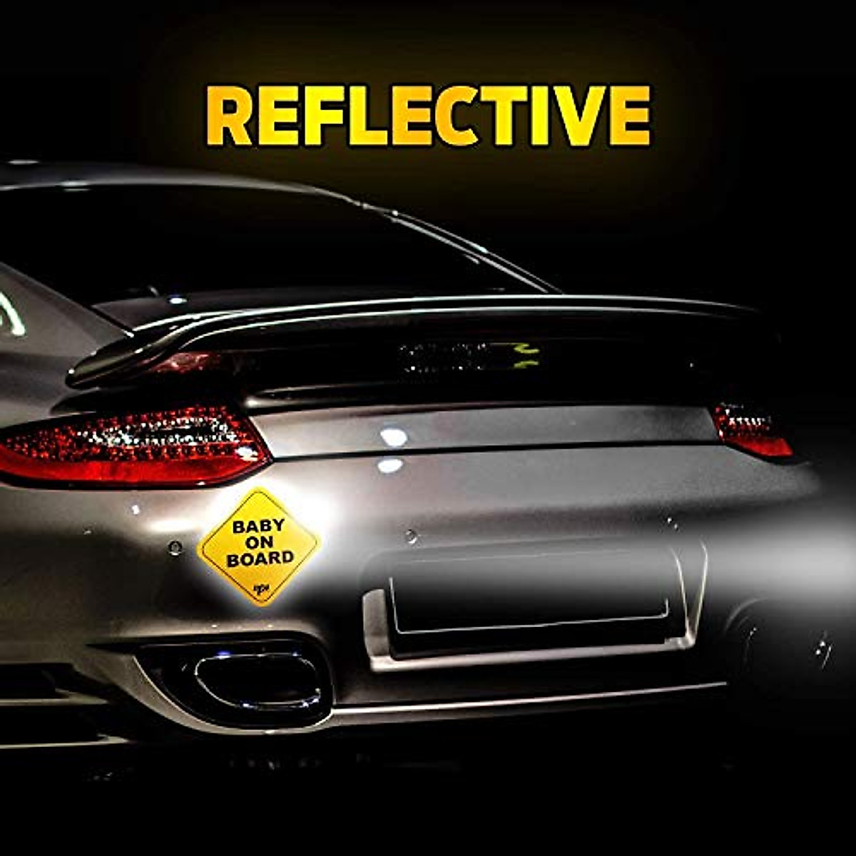 4 Pack - Reflective Safety Baby On Board Car Magnet Signs, 5x5 inch, Waterproof/Weatherproof, Golden Yellow