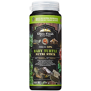 Ultra Fresh Floating Baby Turtle Food, All Natural Ingredients, Wild Sword Prawn, Calcium Vitamin D Enriched for Picky Aquatic Baby Turtles, Baby Turtle Nutri Stick 3.35 oz