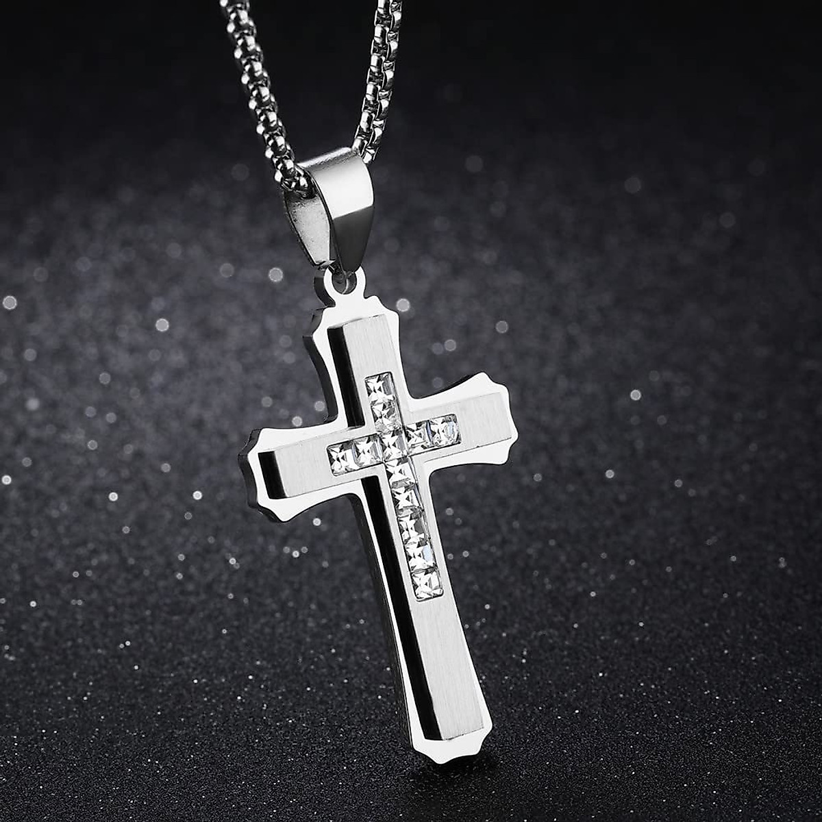 OLEVS Diamond Silver Cross Pendant Necklace Metal Womens Cross Pendant for Women Necklace Small Mens Cross Pendant Necklace Silver Stainless Steel Cross Pendant Necklace for Men Women Girls