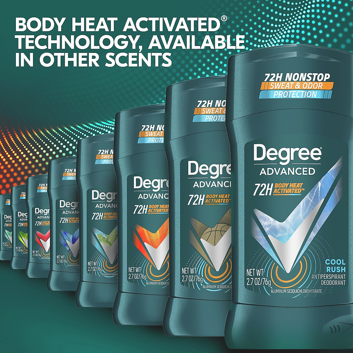 Degree Men Antiperspirant Deodorant Cool Rush 12 Count 72-Hour Sweat and Odor Protection Antiperspirant For Men With Body Heat Activated Technology 2.7 oz