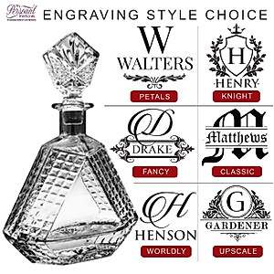 Personalized Scotch Whiskey Bourbon Glass 23 oz Decanter - Custom Engraved - Triangle Shape (Decanter Only)