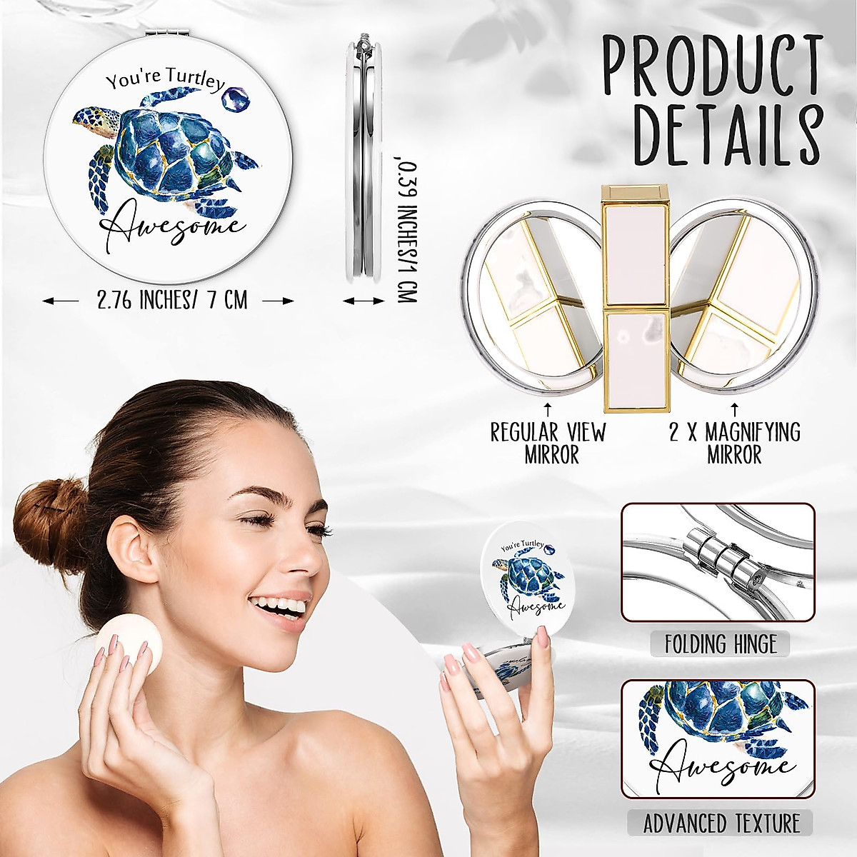 Leinuosen 6 Pcs Inspirational Compact Mirror Bulk You're Awesome Appreciation Thank You Gifts Round Makeup Mirror for Women Employee Coworker Staff Magnifying Pocket Mirror