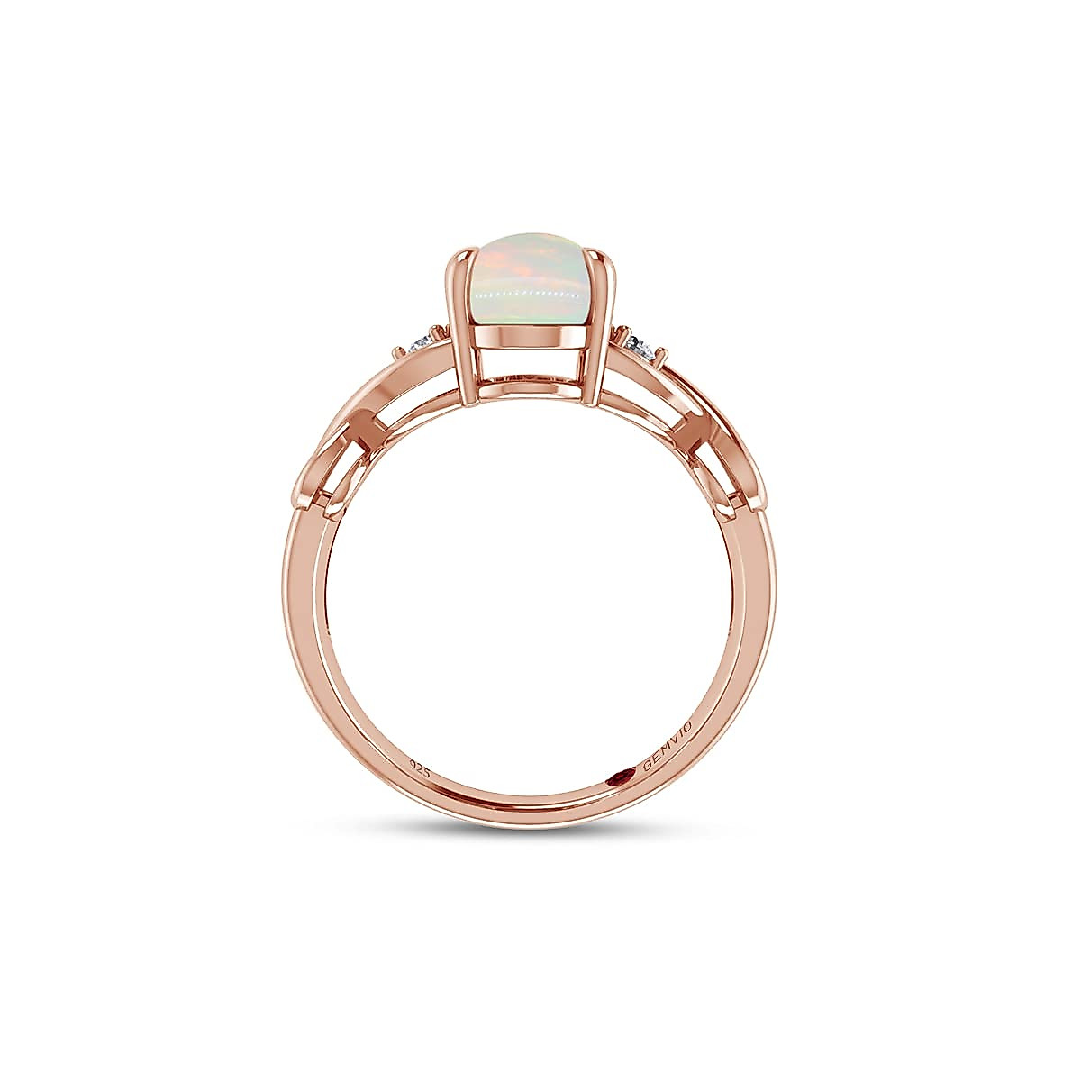 GEMVIO Collection 1 1/4 CT 7X9MM Oval Cut Natural White Opal Gemstone With Diamond Accent in 14K Rose Gold Over Sterling Silver Infinity Heart Engagement Wedding Ring Gifts for Women(1.25Cttw)-9