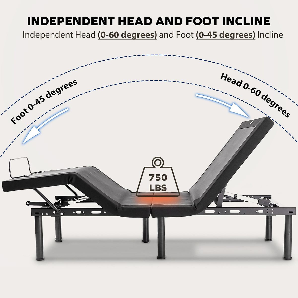 EGOHOME Split King Adjustable Bed Base Frame and 14 inch Memory Foam Mattress, Independent Head and Foot Incline Electric Foldable Metal Bed Base Electric, Wireless Remote,Zero Gravity