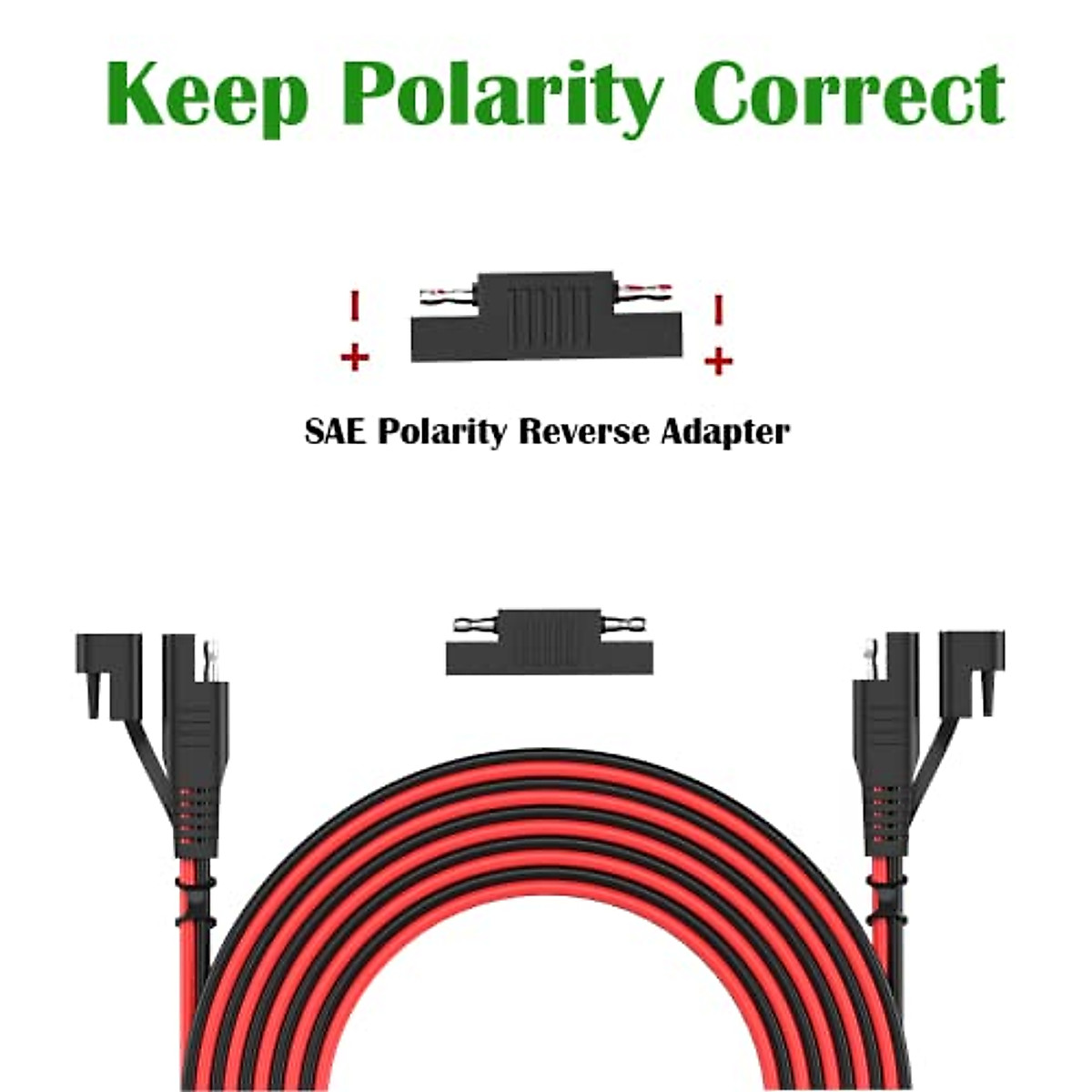 SAE to SAE Cable 10FT 16AWG, Bateria Power SAE Extension Cable Battery Charger Extension Cord, Quick Disconnect Connector Solar Panel Extension Wire with SAE Polarity Reverse for Automotive, RV