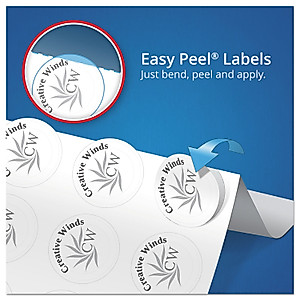 Avery Round Print-to-The Edge Labels with Sure Feed and Easy Peel, 2" Dia, Glossy Clear, 120/pk