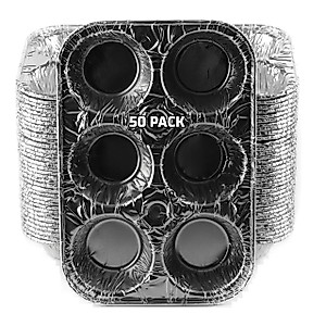 EcoQuality Inc [50 PACK] Aluminum 6-Cup Muffin Pan - Disposable Aluminum Cupcake Pans - Strong, Durable, Reusable, Recyclable - Muffin Tin Great for Baking Cupcakes, Muffins, Small Pies
