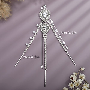 YERTTER Wedding Silver Rhinestone Head Chain With Clip Jewelry Forehead Tassel Fringe Headband Headpiece Crystal Chain Headband Hair Accessories for Women Brides Prom Costume(Silver 2)