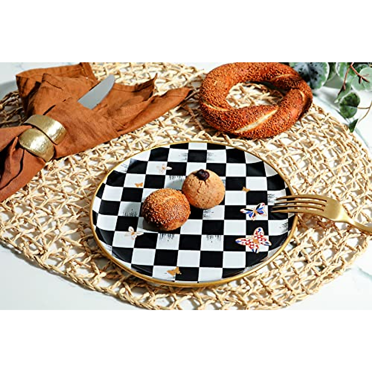 Glass Plate Set 7,8 Inch - Salad Plates | Dessert Plates - Lunch Plates - Small, Set of 6, Suitable for Snacks, Appetizer, Home, Party, Restaurant (Checkered (white-black))