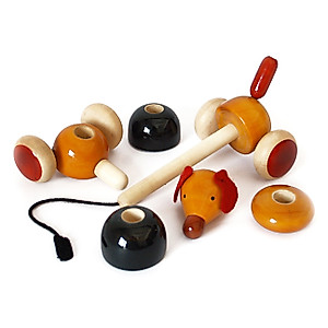 Handmade Wooden Bead & Pull Toy Dog Made Using Natural Colors for Toddlers 3 Years Old and up, Helps in Early Education and Development | BOVOW by Maya Organic (RED)