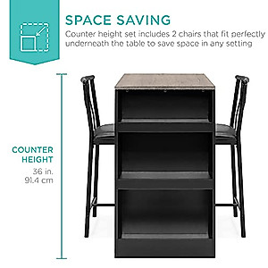Best Choice Products 3-Piece 36in Wooden Counter Height Dining Table Set for Kitchen, Dining Room w/Storage Shelves, Metal Frame, 2 Barstools - Gray