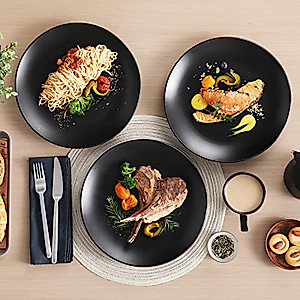 vancasso Moda Dinner Plates Set of 6, 10.5 Inch Ceramic Plates Set, Black Handpainted Big Serving Plate, Microwave Oven and Dishwasher Safe-Black