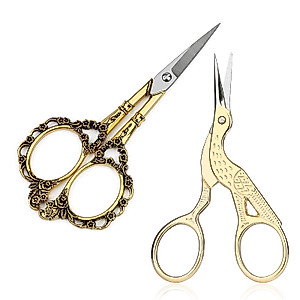 BUTUZE Embroidery Scissor Kit European Style Stainless Steel with Gold Vintage Plum Blossom Scissors, Classic Sharp Crane Small Scissors for Sewing, Craft DIY, Needle Work, Art Work, Daily Activities