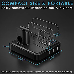Charging Station for Multiple Devices, 5 Ports Charging Dock with 4 Cables, UL Certified Safety, Compatible with Smart Phones, Tablets, iWatch, AirPods, Earbuds