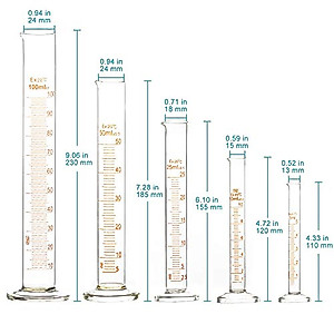 StonyLab Graduated Cylinder Set, 12 Pcs - Include 5 Borosilicate Glass Measuring Cylinders in 5 ml/10 ml/25 ml/50 ml/100 ml,3 Pipettes, 2 Stirring Rods & 2 Clean Brushes