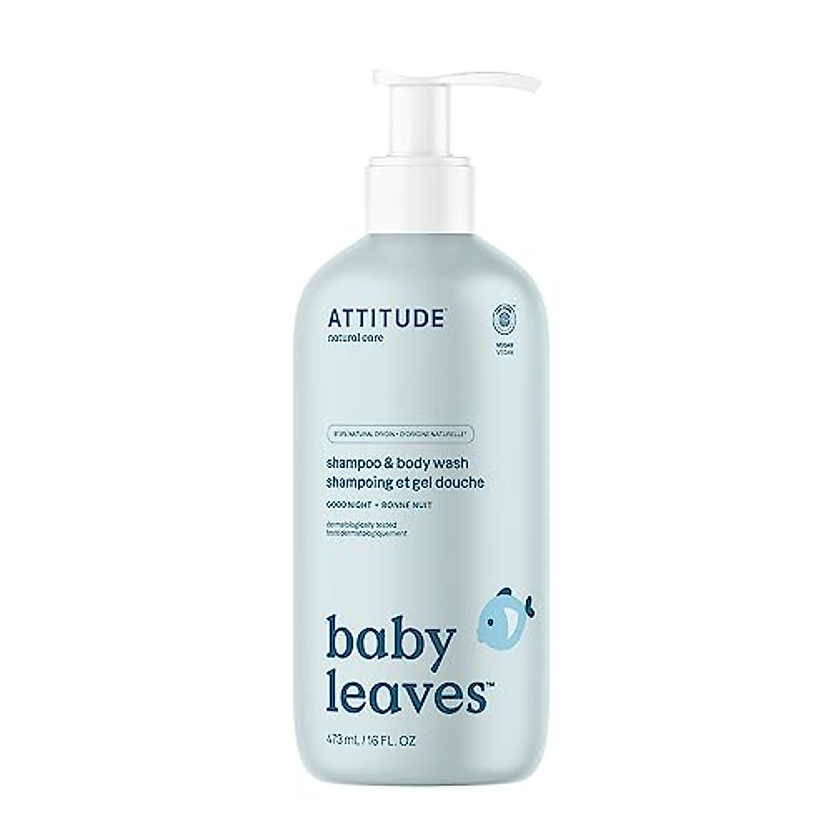 ATTITUDE 2-in-1 Shampoo and Body Wash for Baby, EWG Hypoallergenic Plant- and Mineral-Based Ingredients, Vegan and Cruelty-free, Almond Milk, 16 Fl Oz