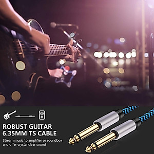 Hftywy Guitar Cable 30 ft Guitar Cord 1/4 Inch Instrument Cable 6.35mm (1/4) TS to 6.35mm (1/4) TS Stereo Audio Cable Male to Male with Zinc Alloy Housing and Nylon Braid