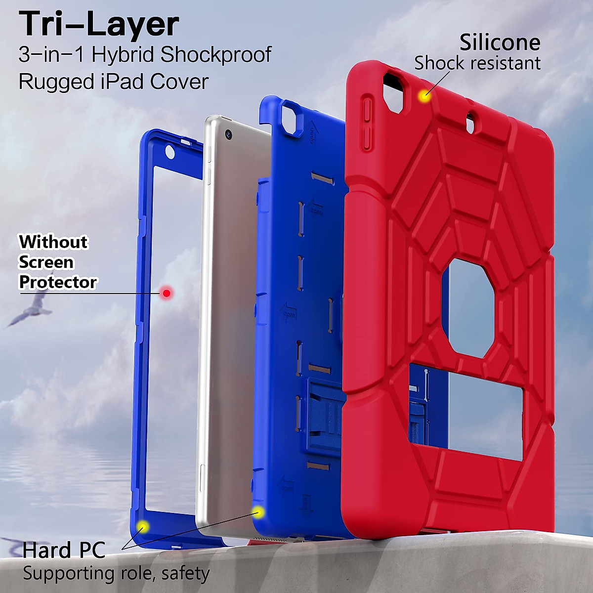 Grifobes for iPad 9th Generation Case, iPad 8th/7th Generation Case 2021/2020/2019, Heavy Duty Shockproof Rugged Protective 10.2" Cover with Stand for iPad 9 8 7 Gen 10.2 inch Kids Children Boys