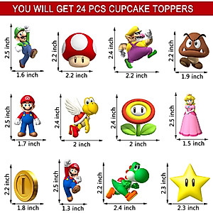 Mario Birthday Party Supplies, 24PCS Cupcake Toppers Decorations for Mario Party Supplies Decor