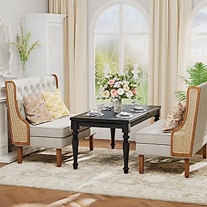 Andeworld Loveseat Settee Bench with Natural Rattan Arms,Upholstered Modern High-Back Mini Sofa Couch,Banquette Dining Bench Love Seat for Living Dining Room Bedroom Office Small Space Entryway,Ivory