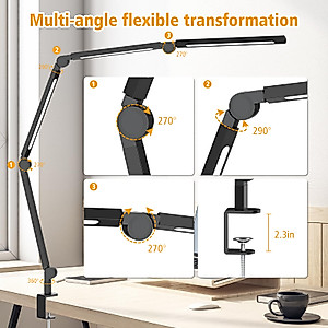LED Desk Lamp with Clip,Flexible 4 Section 3 Light Source Office Desk Lamp,4 Color Temperatures and 5 Brightness Level Desk Light,Night Eye Protection Task Table Lamp for Home Office Studio Study Nail