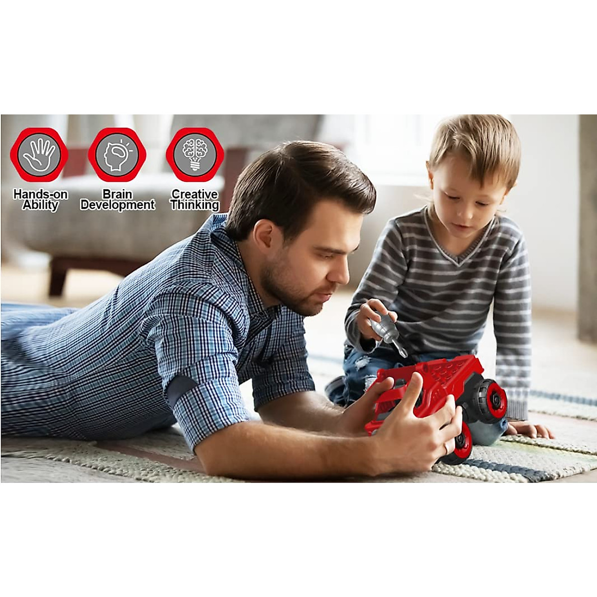 MISCO Toys Kids 25pc DIY car Building Modeling Kits, STEM Model Building Toys for Kids, Build Your own car kit for Toddlers, Educational and Fun Gift Boys Girls Ages 3 4 5 6 7 (Fire Engine)