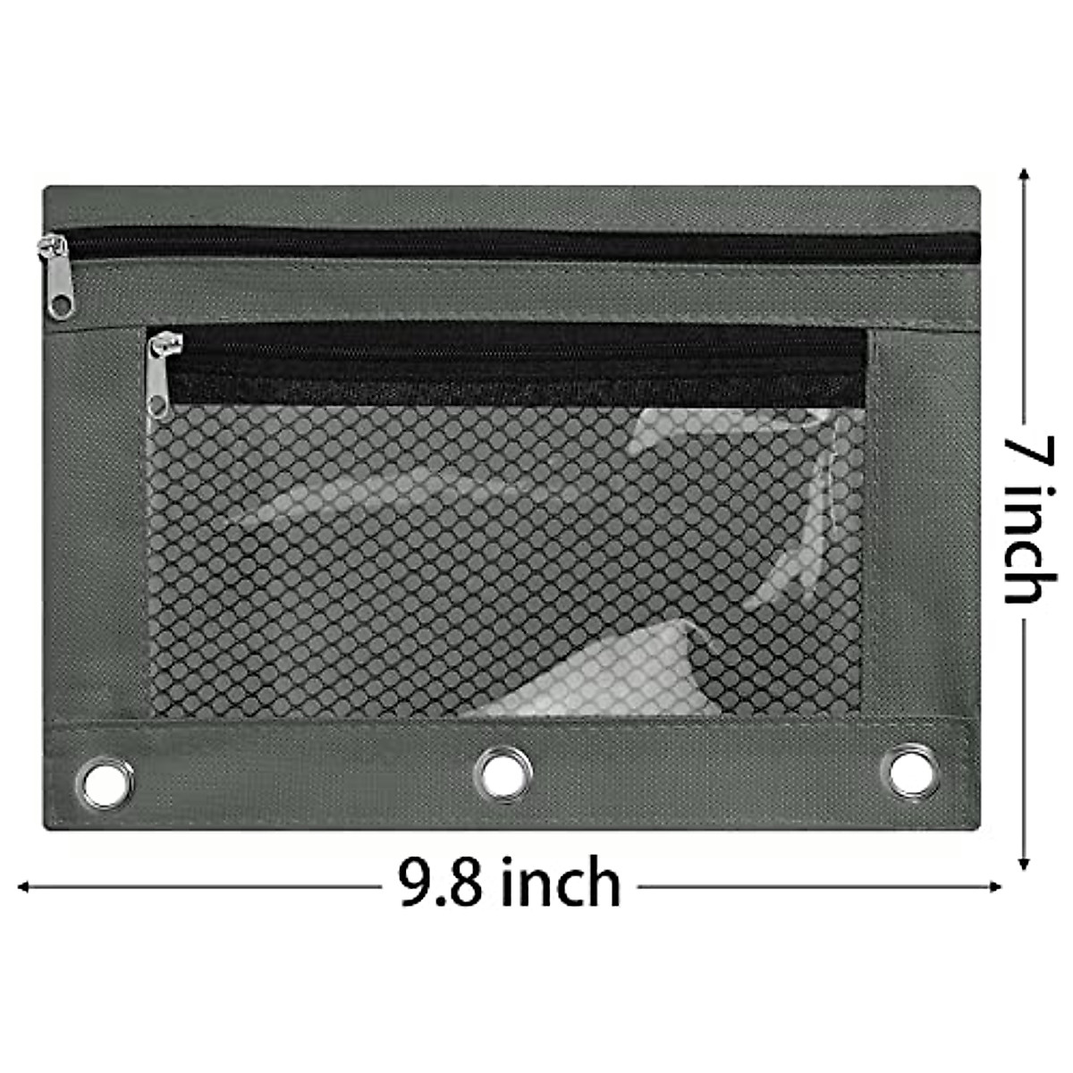 Antner 6 Pack Binder Pencil Pouch for 3 Ring Binder, Zipper Pouch Case with Smooth Zipper & Clear Window, Large Capacity 3-Hole Pencil Bag with Reinforced Grommets, Grey