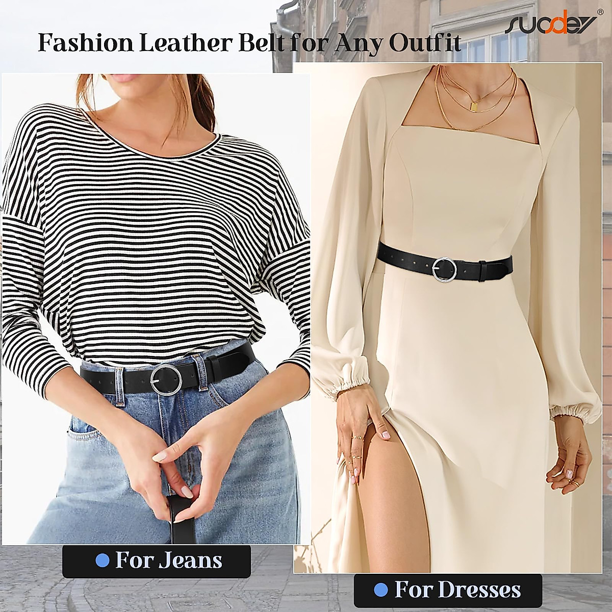 SUOSDEY Women Leather Belt with O-Ring Buckle,Fashion Soft Ladies Waist Belt for Jeans Dresses,1.3" Width