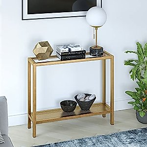 Henn&Hart 36" Wide Rectangular Console Table in Brass, Entryway Table, Accent Table for Living Room, Hallway