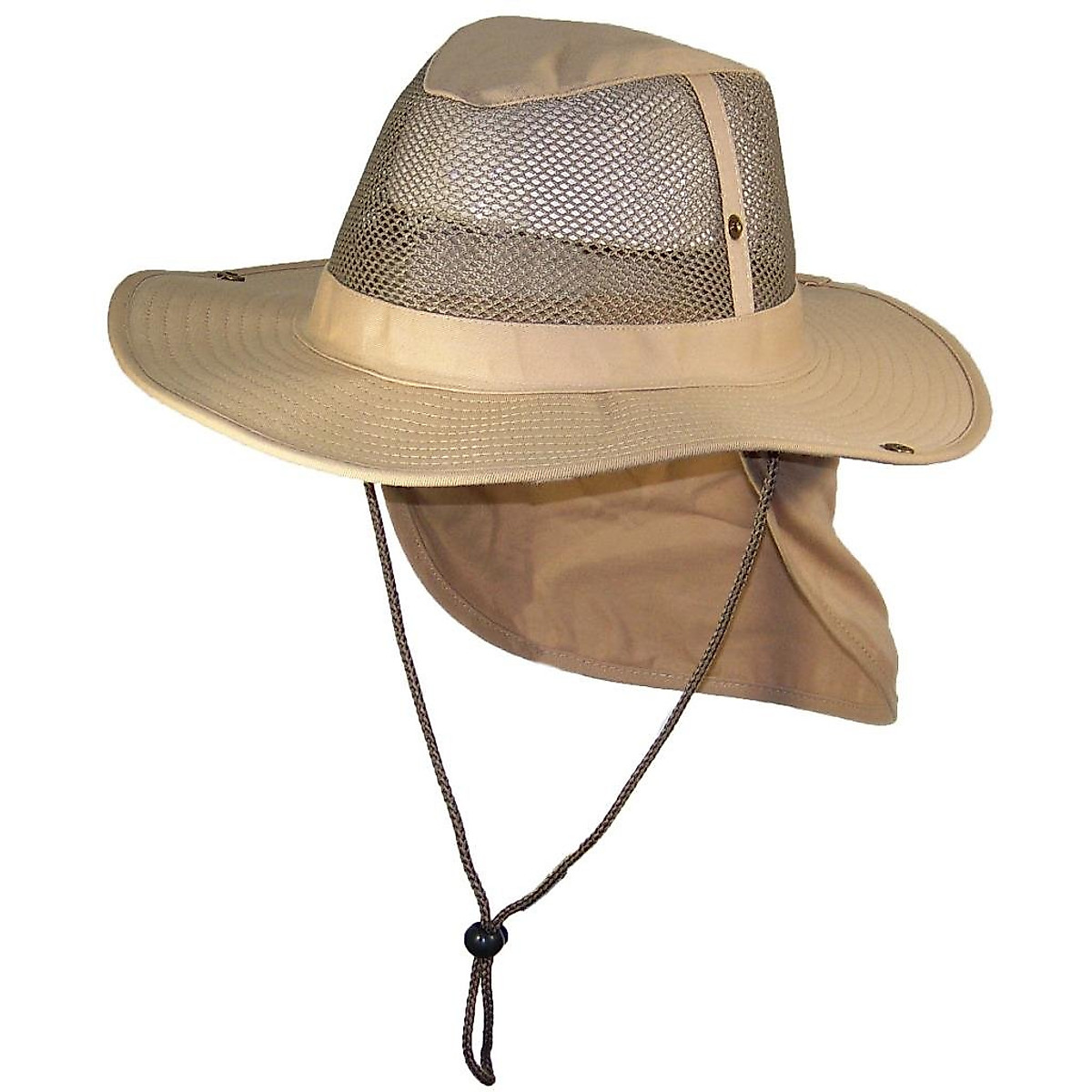 Tropic Hats Summer Wide Brim Mesh Safari/Outback W/Neck Flap & Snap Up Sides - Khaki XXXL